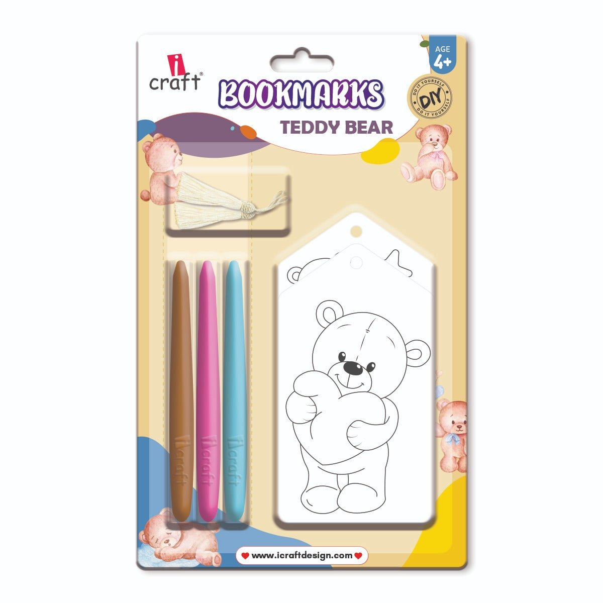 Kids DIY Bookmark Coloring Kit - Teddy Bear Designs