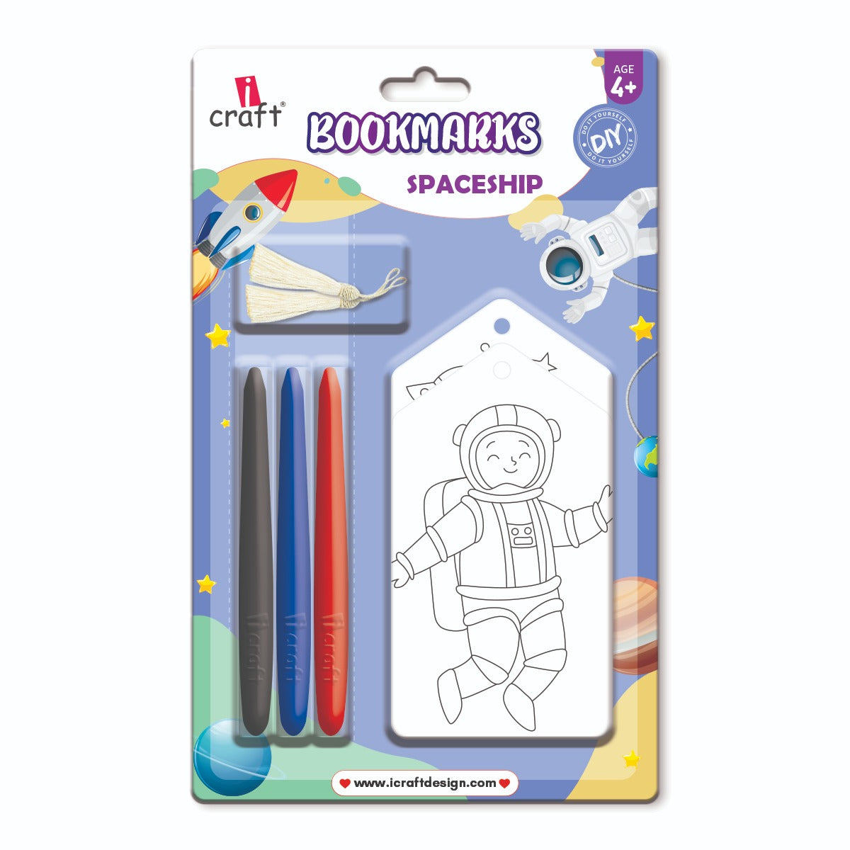 Kids DIY Bookmark Coloring Kit - Spaceship Design