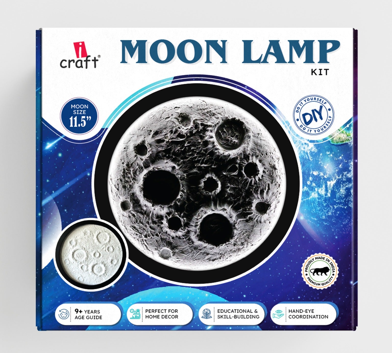 iCraft Moon Lamp DIY Kit with LED Wooden Base | 3D Realistic Crater ...